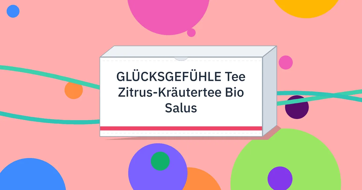 Symbolbild: Packung mit der Aufschrift GLÜCKSGEFÜHLE Tee Zitrus-Kräutertee Bio Salus (PZN 03424947) – Verfügbarkeit und Bezug in Apotheken in Frankfurt am Main