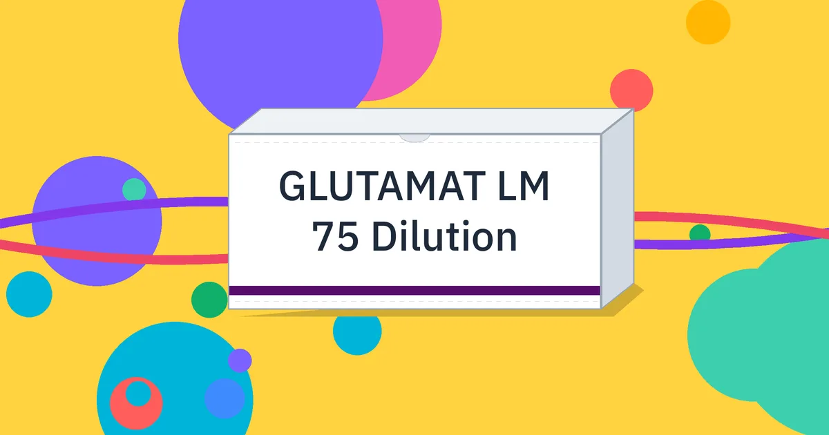 Symbolbild: Packung mit der Aufschrift GLUTAMAT LM 75 Dilution (PZN 12879664) – Verfügbarkeit und Bezug in Apotheken in Frankfurt am Main