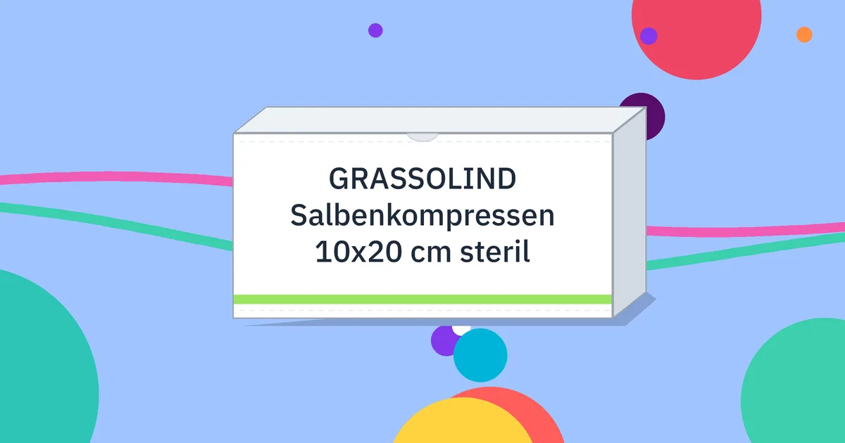 Symbolbild: Packung mit der Aufschrift GRASSOLIND Salbenkompressen 10x20 cm steril (PZN 19900775) – Verfügbarkeit und Bezug in Apotheken in Frankfurt am Main