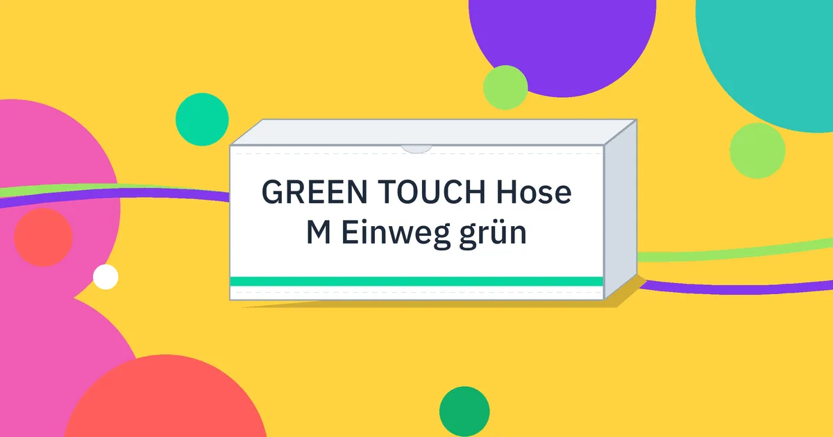 Symbolbild: Packung mit der Aufschrift GREEN TOUCH Hose M Einweg grün (PZN 04702590) – Verfügbarkeit und Bezug in Apotheken in Frankfurt am Main