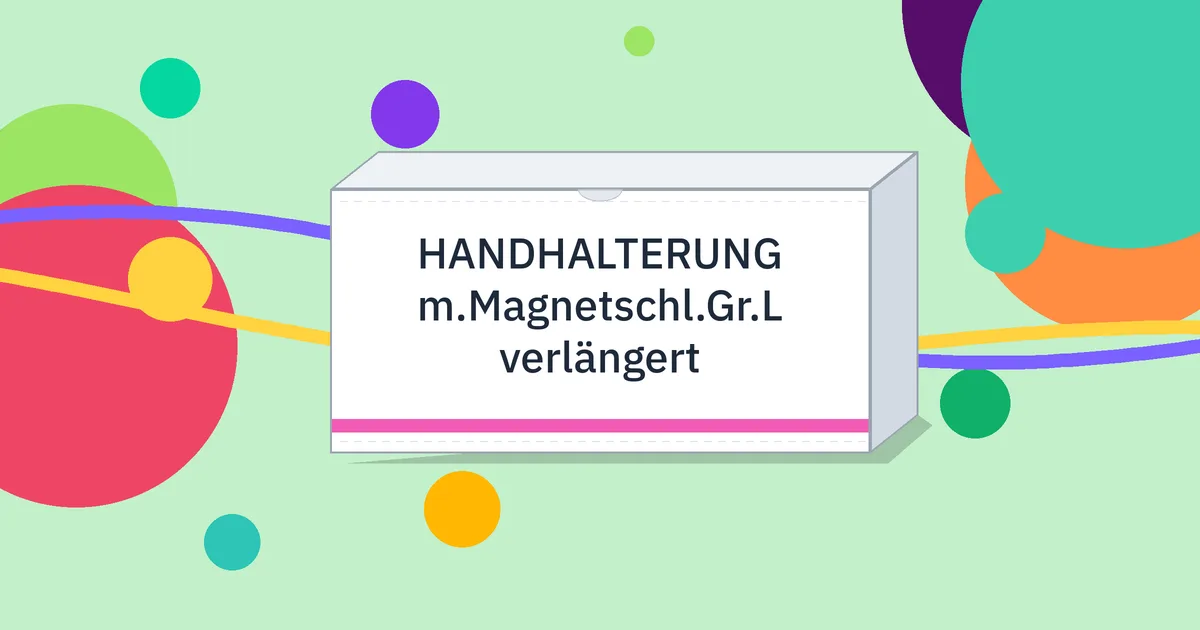 Symbolbild: Packung mit der Aufschrift HANDHALTERUNG m.Magnetschl.Gr.L verlängert (PZN 05025803) – Verfügbarkeit und Bezug in Apotheken in Frankfurt am Main