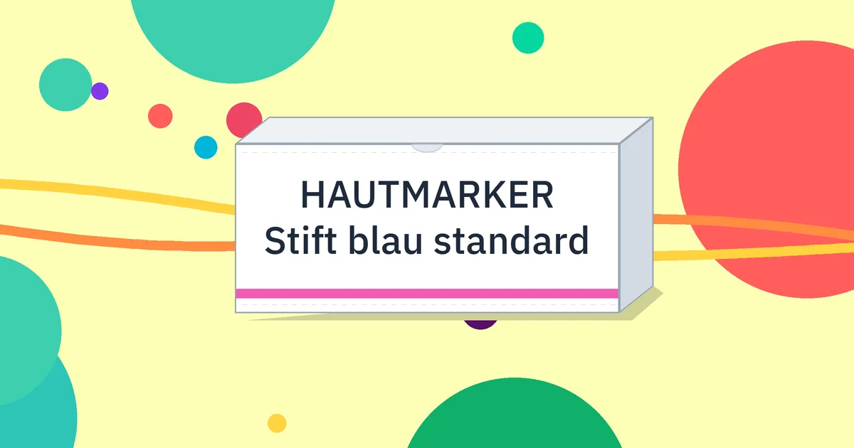 Symbolbild: Packung mit der Aufschrift HAUTMARKER Stift blau standard (PZN 09430908) – Verfügbarkeit und Bezug in Apotheken in Frankfurt am Main