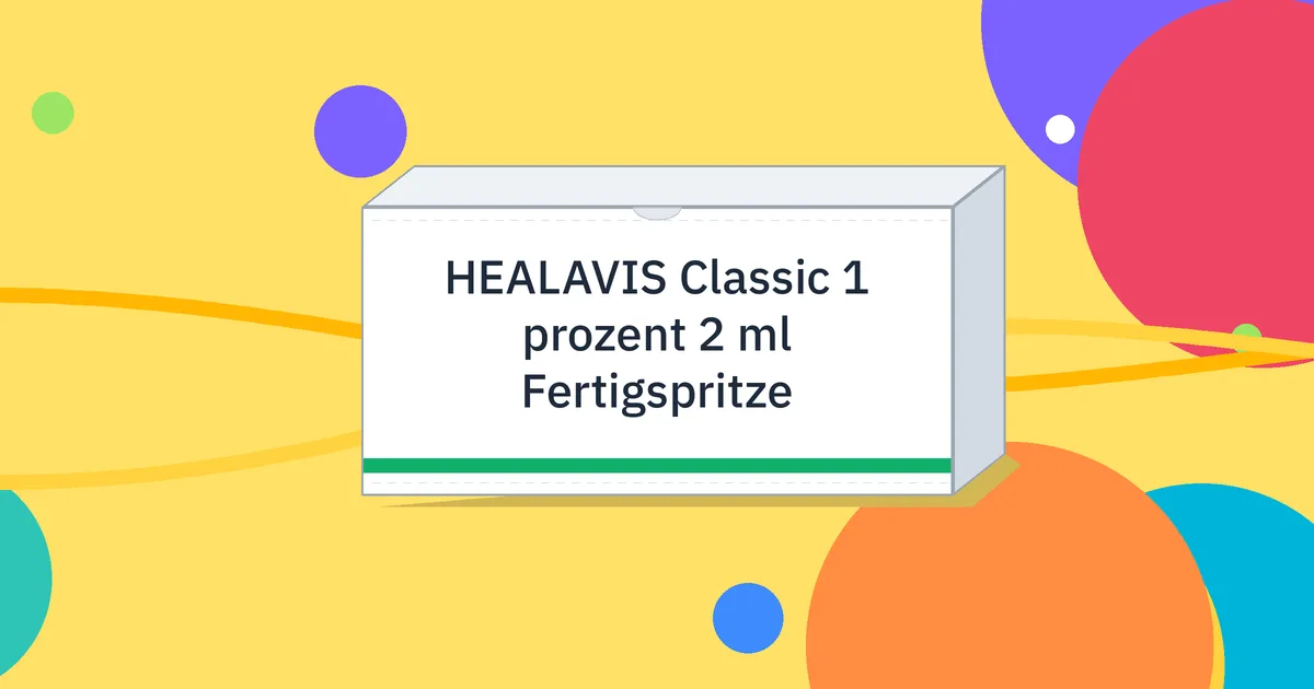 Symbolbild: Packung mit der Aufschrift HEALAVIS Classic 1 prozent 2 ml Fertigspritze (PZN 17615094) – Verfügbarkeit und Bezug in Apotheken in Frankfurt am Main