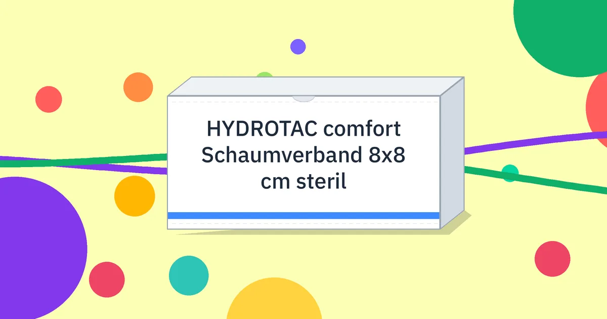 Symbolbild: Packung mit der Aufschrift HYDROTAC comfort Schaumverband 8x8 cm steril (PZN 13581151) – Verfügbarkeit und Bezug in Apotheken in Frankfurt am Main