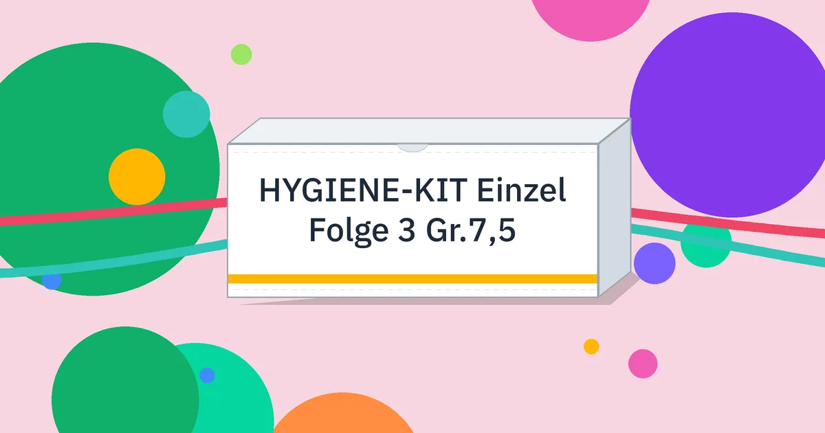 Symbolbild: Packung mit der Aufschrift HYGIENE-KIT Einzel Folge 3 Gr.7,5 (PZN 17443552) – Verfügbarkeit und Bezug in Apotheken in Frankfurt am Main