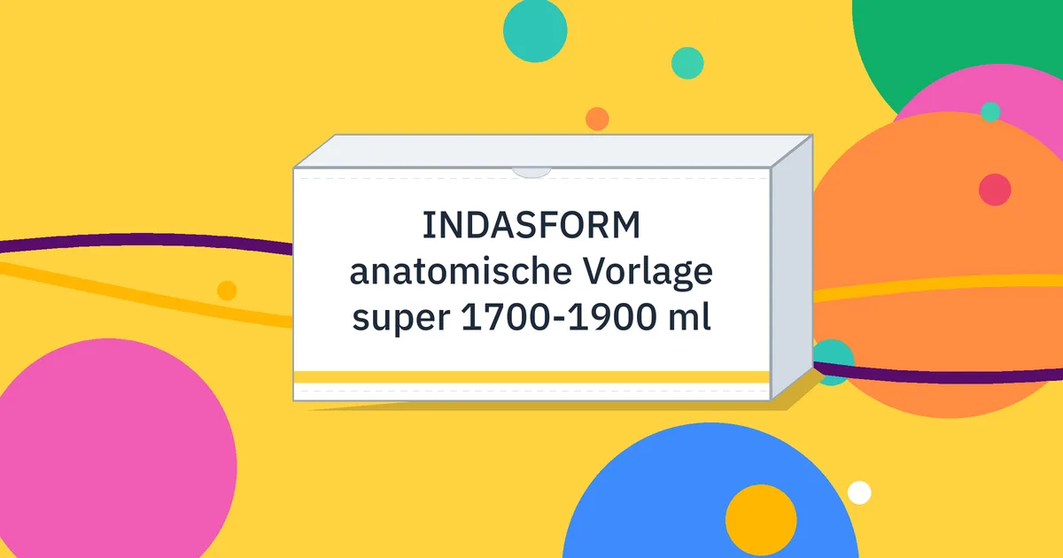 Symbolbild: Packung mit der Aufschrift INDASFORM anatomische Vorlage super 1700-1900 ml (PZN 09922959) – Verfügbarkeit und Bezug in Apotheken in Frankfurt am Main