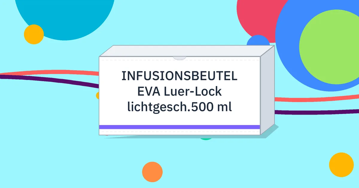 Symbolbild: Packung mit der Aufschrift INFUSIONSBEUTEL EVA Luer-Lock lichtgesch.500 ml (PZN 06815909) – Verfügbarkeit und Bezug in Apotheken in Frankfurt am Main