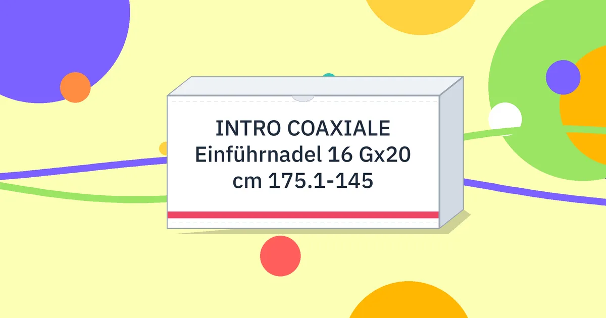 Symbolbild: Packung mit der Aufschrift INTRO COAXIALE Einführnadel 16 Gx20 cm 175.1-145 (PZN 16946506) – Verfügbarkeit und Bezug in Apotheken in Frankfurt am Main