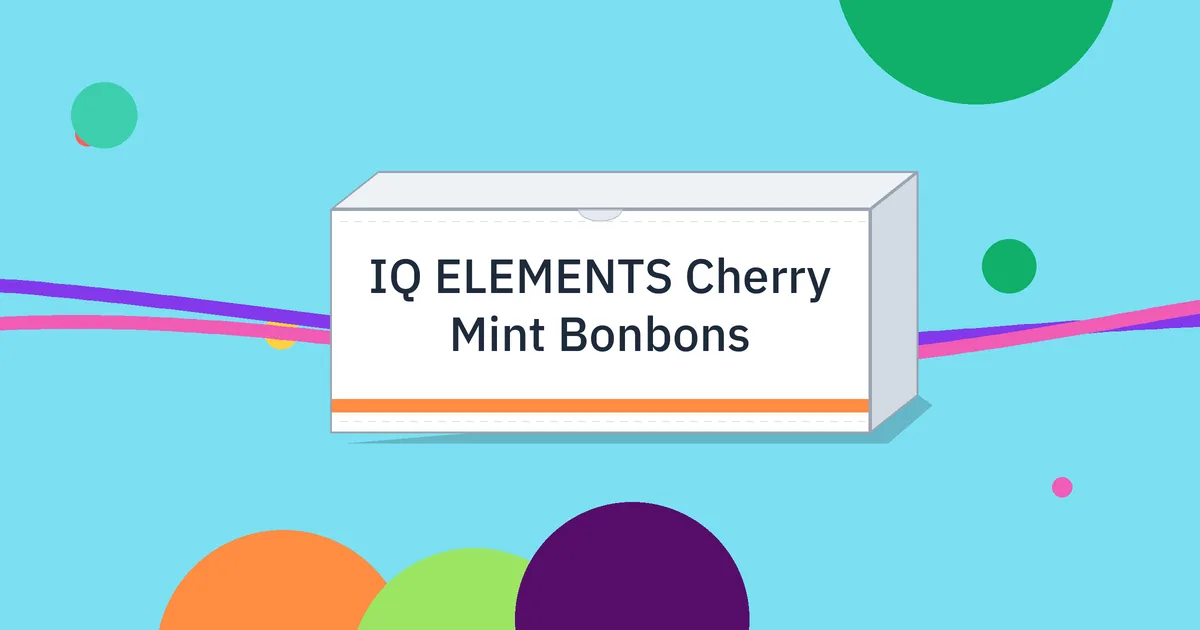 Symbolbild: Packung mit der Aufschrift IQ ELEMENTS Cherry Mint Bonbons (PZN 06784600) – Verfügbarkeit und Bezug in Apotheken in Frankfurt am Main