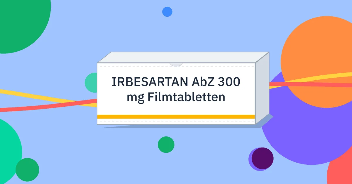 Symbolbild: Packung mit der Aufschrift IRBESARTAN AbZ 300 mg Filmtabletten (PZN 09535487) – Verfügbarkeit und Bezug in Apotheken in Frankfurt am Main