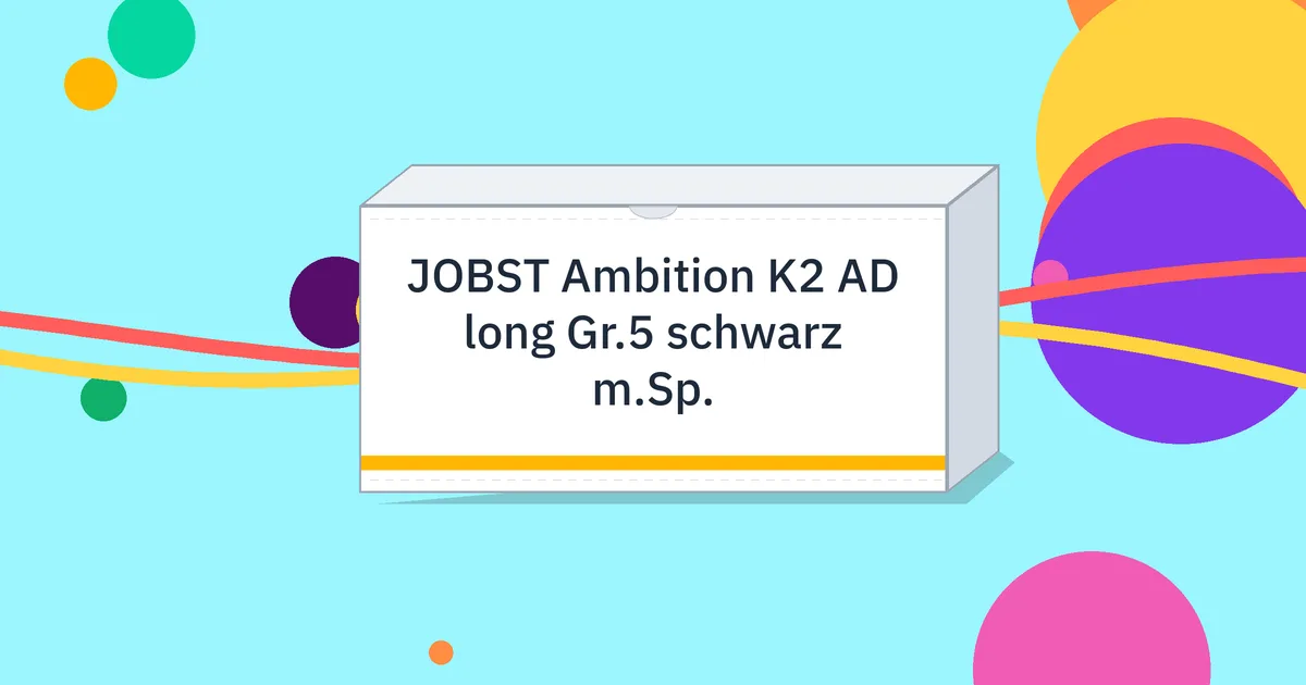 Symbolbild: Packung mit der Aufschrift JOBST Ambition K2 AD long Gr.5 schwarz m.Sp. (PZN 11020804) – Verfügbarkeit und Bezug in Apotheken in Frankfurt am Main