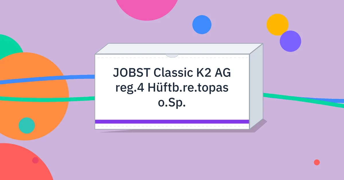 Symbolbild: Packung mit der Aufschrift JOBST Classic K2 AG reg.4 Hüftb.re.topas o.Sp. (PZN 13067514) – Verfügbarkeit und Bezug in Apotheken in Frankfurt am Main