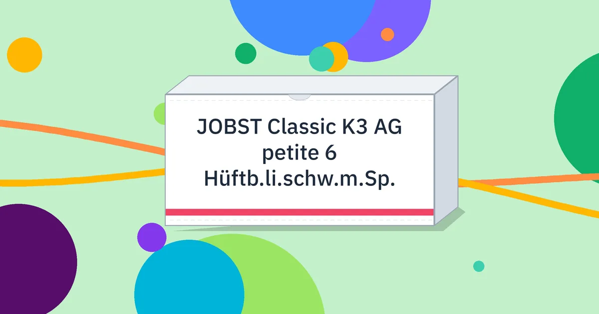Symbolbild: Packung mit der Aufschrift JOBST Classic K3 AG petite 6 Hüftb.li.schw.m.Sp. (PZN 13074307) – Verfügbarkeit und Bezug in Apotheken in Frankfurt am Main