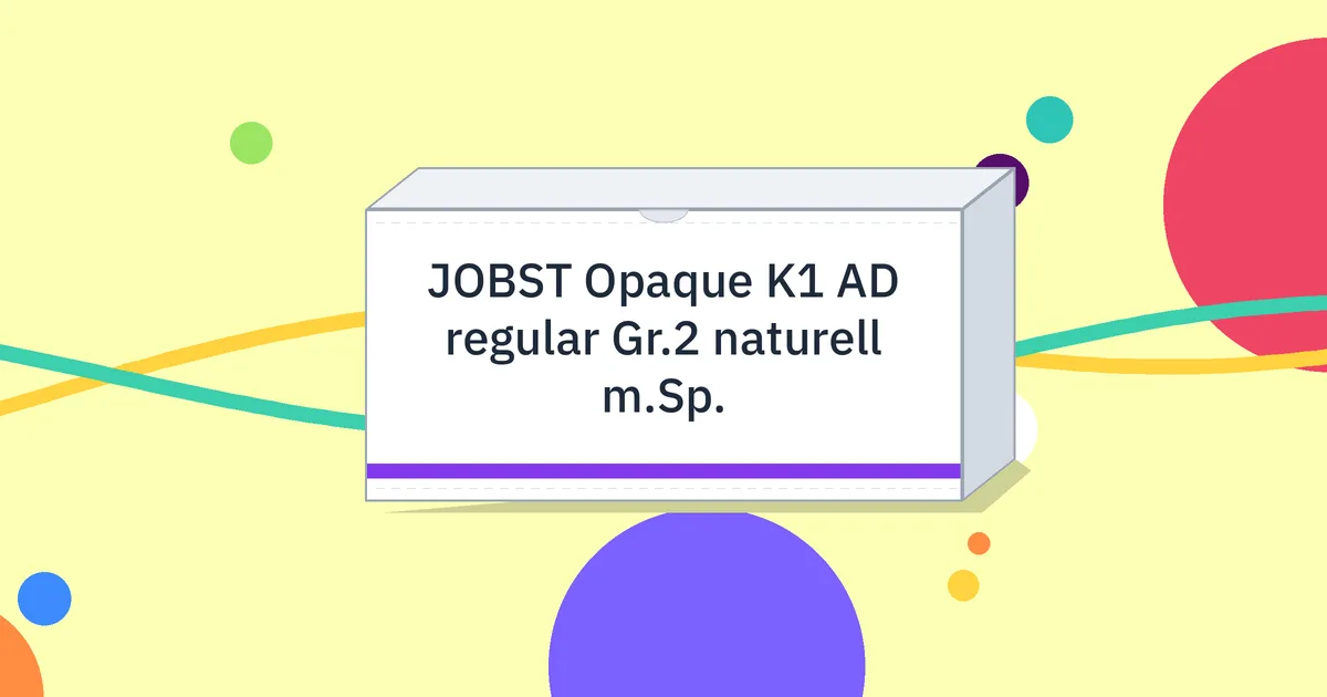 Symbolbild: Packung mit der Aufschrift JOBST Opaque K1 AD regular Gr.2 naturell m.Sp. (PZN 13081448) – Verfügbarkeit und Bezug in Apotheken in Frankfurt am Main
