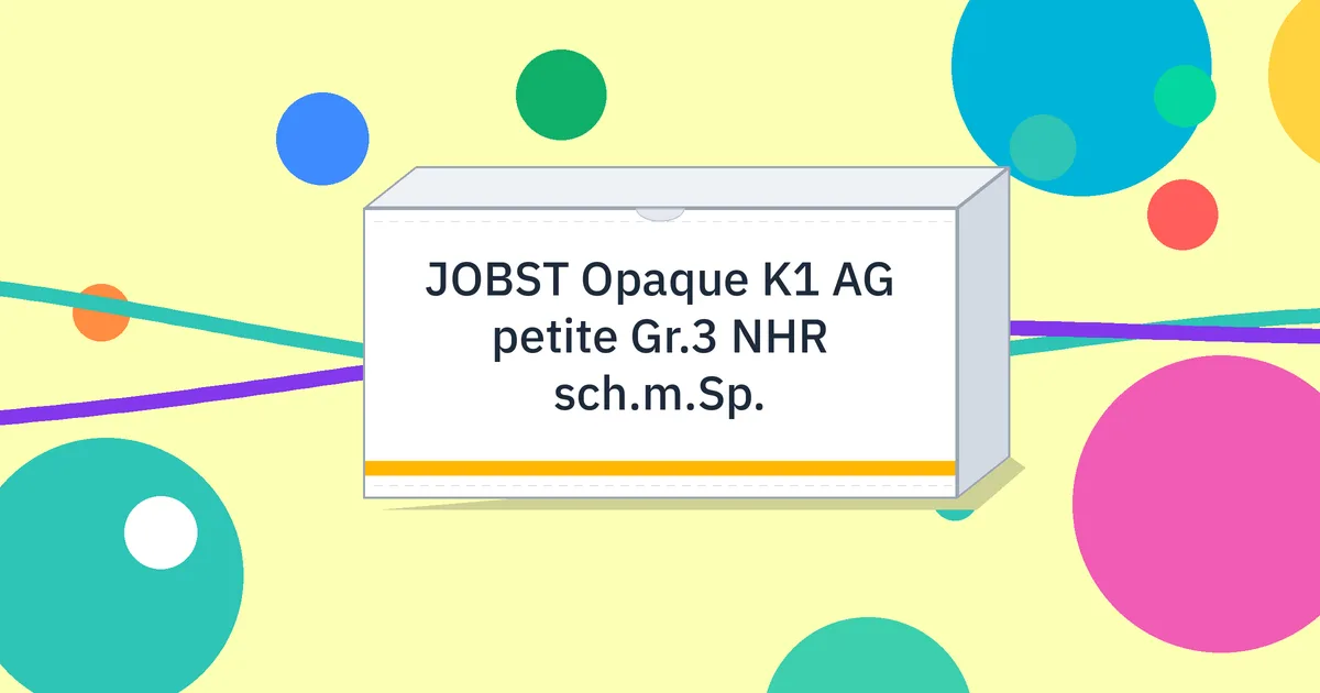 Symbolbild: Packung mit der Aufschrift JOBST Opaque K1 AG petite Gr.3 NHR sch.m.Sp. (PZN 13084694) – Verfügbarkeit und Bezug in Apotheken in Frankfurt am Main