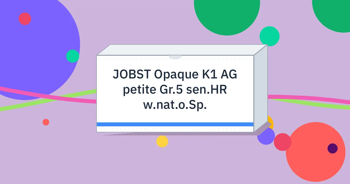 Symbolbild: Packung mit der Aufschrift JOBST Opaque K1 AG petite Gr.5 sen.HR w.nat.o.Sp. (PZN 13089390) – Verfügbarkeit und Bezug in Apotheken in Frankfurt am Main