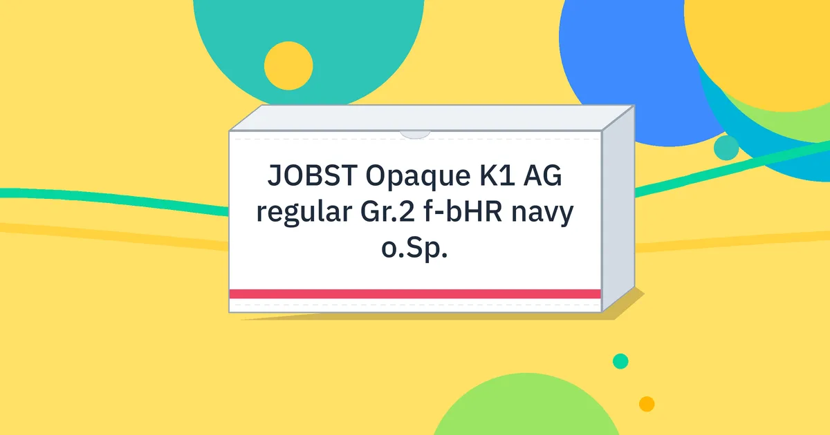 Symbolbild: Packung mit der Aufschrift JOBST Opaque K1 AG regular Gr.2 f-bHR navy o.Sp. (PZN 13094451) – Verfügbarkeit und Bezug in Apotheken in Frankfurt am Main
