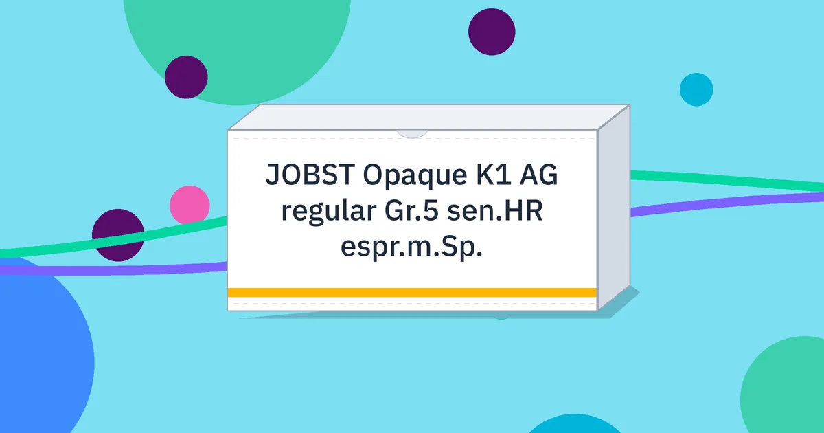 Symbolbild: Packung mit der Aufschrift JOBST Opaque K1 AG regular Gr.5 sen.HR espr.m.Sp. (PZN 16267567) – Verfügbarkeit und Bezug in Apotheken in Frankfurt am Main
