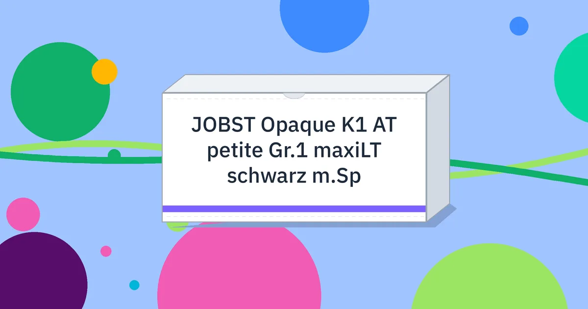 Symbolbild: Packung mit der Aufschrift JOBST Opaque K1 AT petite Gr.1 maxiLT schwarz m.Sp (PZN 13102972) – Verfügbarkeit und Bezug in Apotheken in Frankfurt am Main