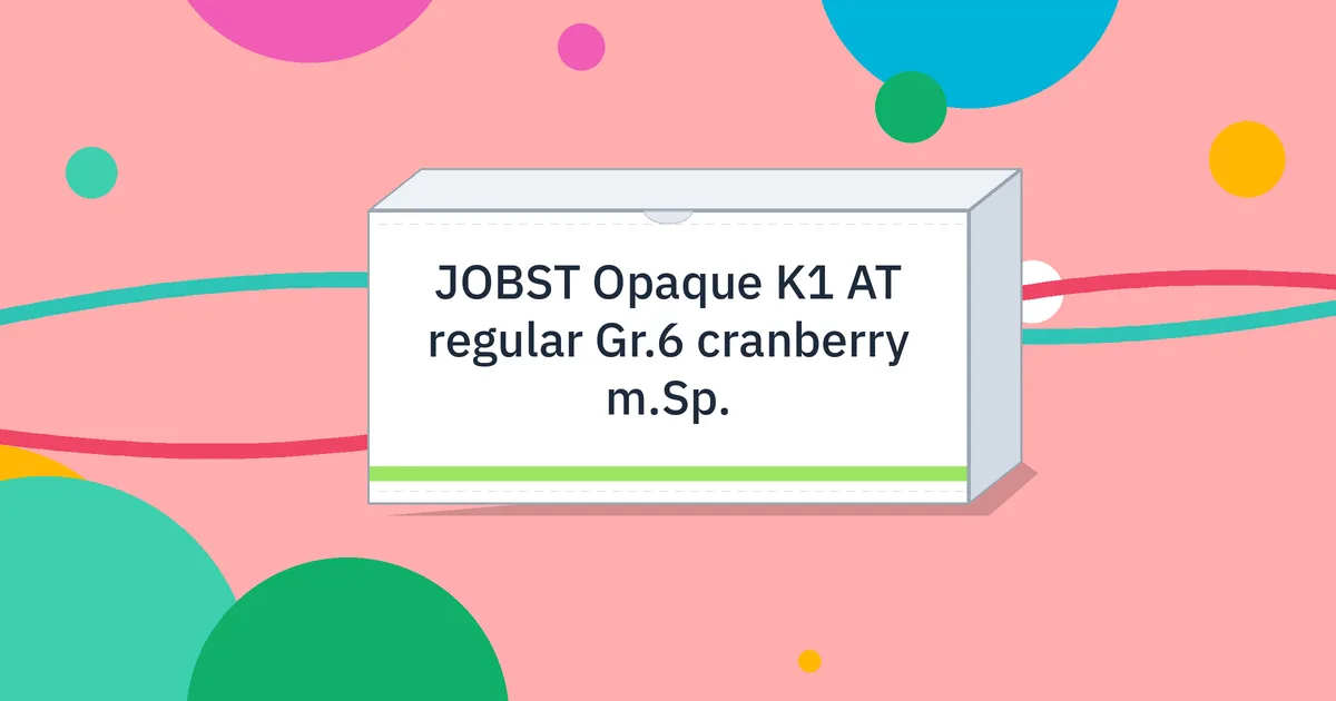 Symbolbild: Packung mit der Aufschrift JOBST Opaque K1 AT regular Gr.6 cranberry m.Sp. (PZN 13106941) – Verfügbarkeit und Bezug in Apotheken in Frankfurt am Main