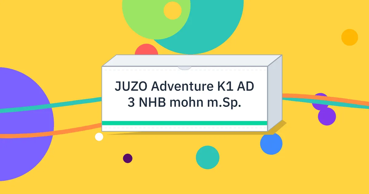 Symbolbild: Packung mit der Aufschrift JUZO Adventure K1 AD 3 NHB mohn m.Sp. (PZN 14974705) – Verfügbarkeit und Bezug in Apotheken in Frankfurt am Main