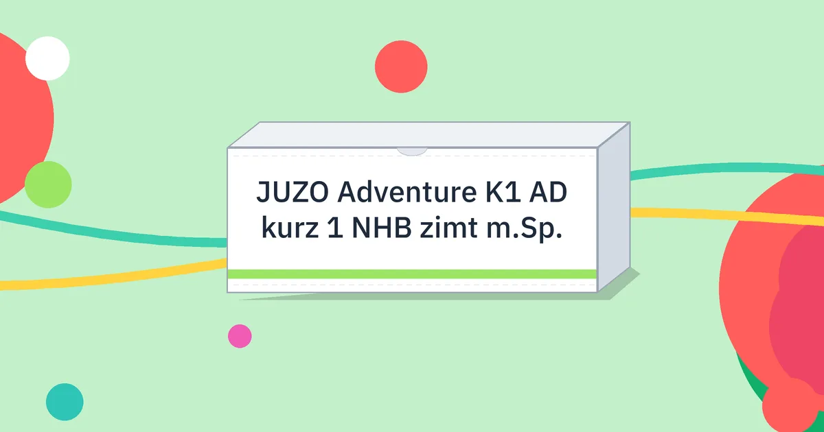Symbolbild: Packung mit der Aufschrift JUZO Adventure K1 AD kurz 1 NHB zimt m.Sp. (PZN 16493269) – Verfügbarkeit und Bezug in Apotheken in Frankfurt am Main