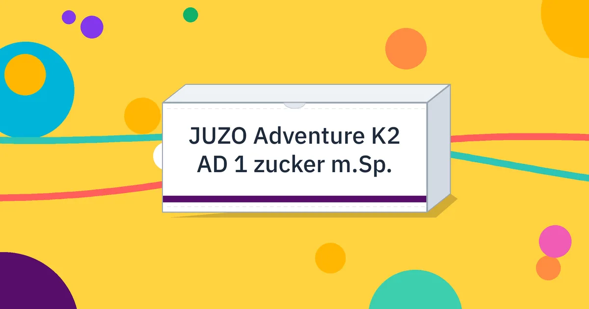 Symbolbild: Packung mit der Aufschrift JUZO Adventure K2 AD 1 zucker m.Sp. (PZN 16342642) – Verfügbarkeit und Bezug in Apotheken in Frankfurt am Main