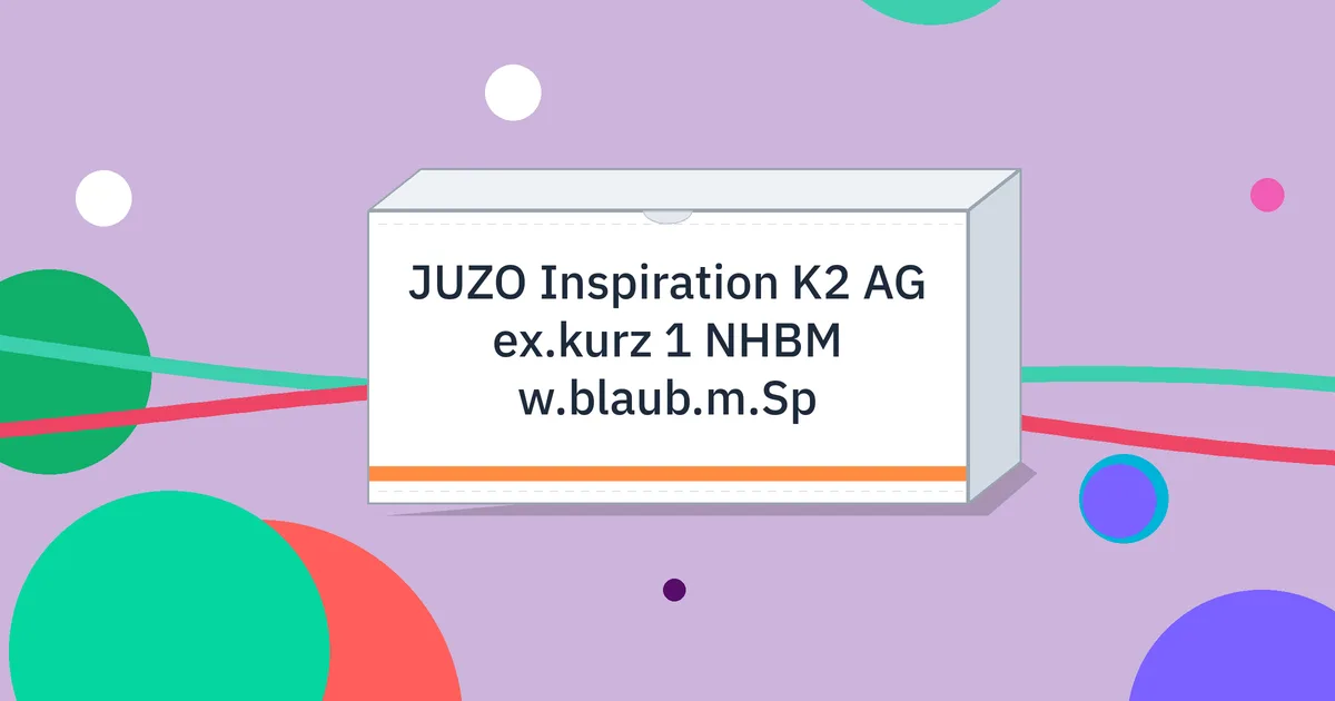 Symbolbild: Packung mit der Aufschrift JUZO Inspiration K2 AG ex.kurz 1 NHBM w.blaub.m.Sp (PZN 14961393) – Verfügbarkeit und Bezug in Apotheken in Frankfurt am Main