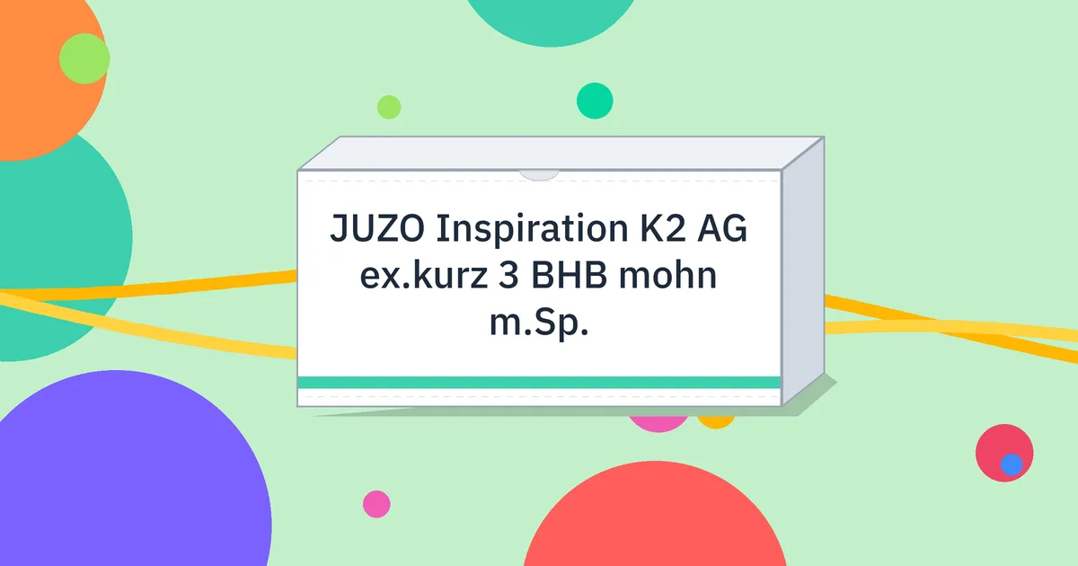 Symbolbild: Packung mit der Aufschrift JUZO Inspiration K2 AG ex.kurz 3 BHB mohn m.Sp. (PZN 14835719) – Verfügbarkeit und Bezug in Apotheken in Frankfurt am Main