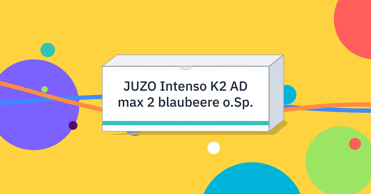 Symbolbild: Packung mit der Aufschrift JUZO Intenso K2 AD max 2 blaubeere o.Sp. (PZN 18619817) – Verfügbarkeit und Bezug in Apotheken in Frankfurt am Main
