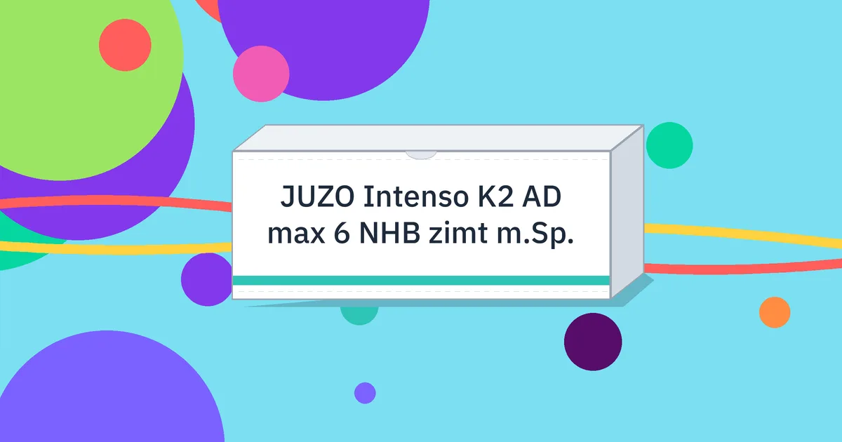 Symbolbild: Packung mit der Aufschrift JUZO Intenso K2 AD max 6 NHB zimt m.Sp. (PZN 18612703) – Verfügbarkeit und Bezug in Apotheken in Frankfurt am Main