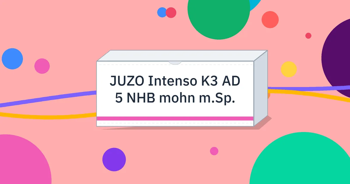Symbolbild: Packung mit der Aufschrift JUZO Intenso K3 AD 5 NHB mohn m.Sp. (PZN 18631132) – Verfügbarkeit und Bezug in Apotheken in Frankfurt am Main