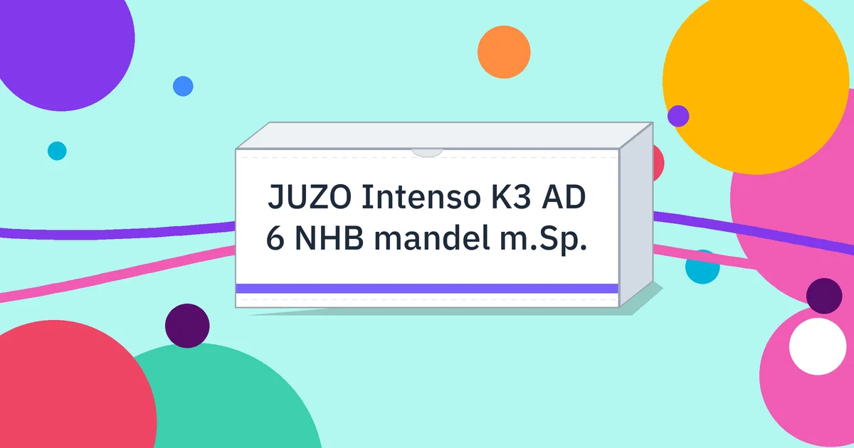 Symbolbild: Packung mit der Aufschrift JUZO Intenso K3 AD 6 NHB mandel m.Sp. (PZN 18631072) – Verfügbarkeit und Bezug in Apotheken in Frankfurt am Main