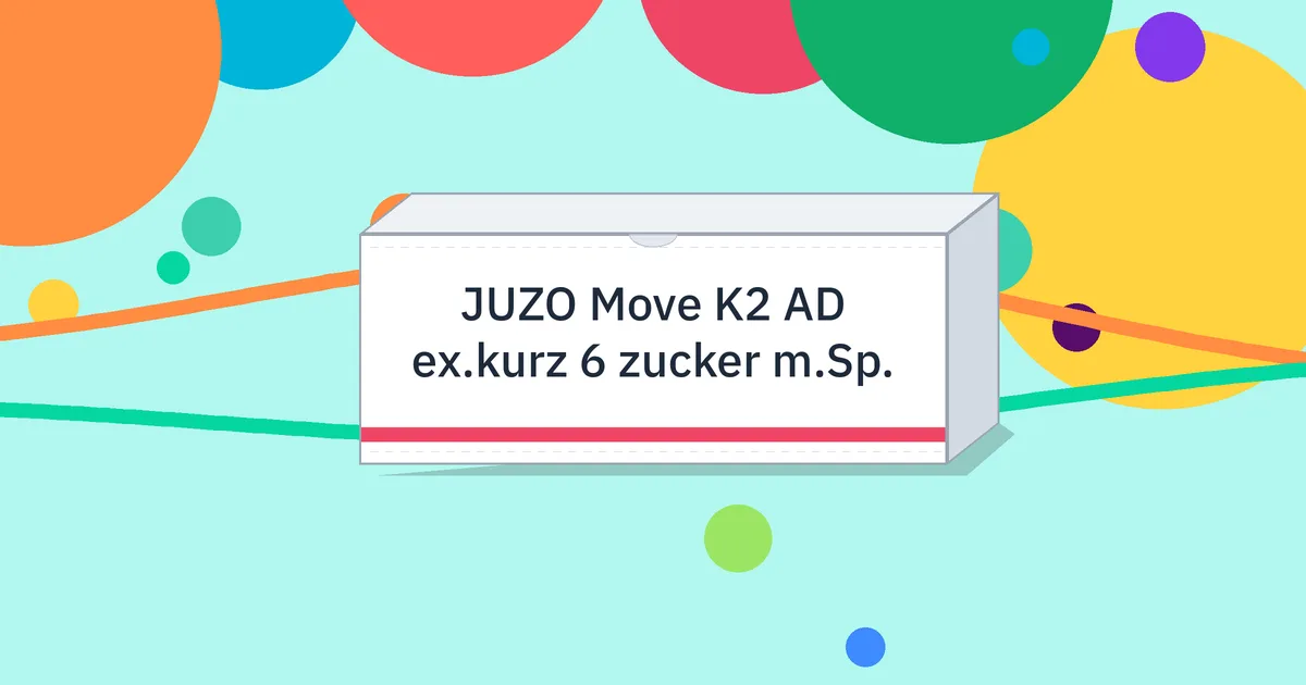 Symbolbild: Packung mit der Aufschrift JUZO Move K2 AD ex.kurz 6 zucker m.Sp. (PZN 18509773) – Verfügbarkeit und Bezug in Apotheken in Frankfurt am Main