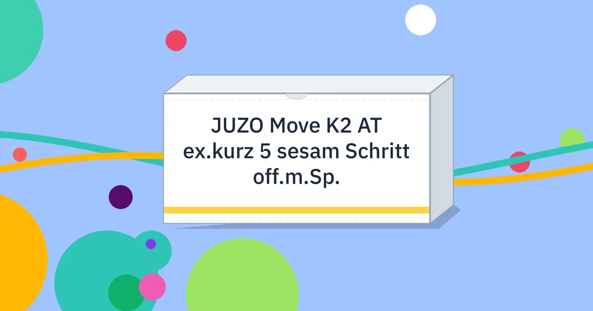 Symbolbild: Packung mit der Aufschrift JUZO Move K2 AT ex.kurz 5 sesam Schritt off.m.Sp. (PZN 20671274) – Verfügbarkeit und Bezug in Apotheken in Frankfurt am Main