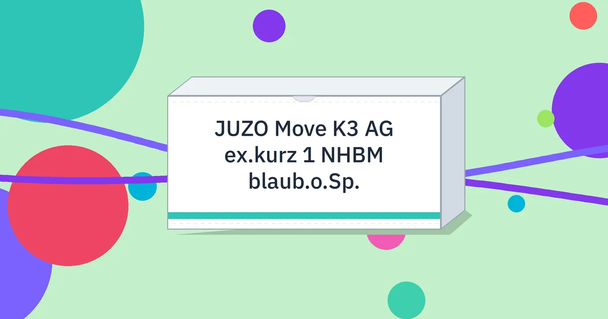 Symbolbild: Packung mit der Aufschrift JUZO Move K3 AG ex.kurz 1 NHBM blaub.o.Sp. (PZN 18596430) – Verfügbarkeit und Bezug in Apotheken in Frankfurt am Main