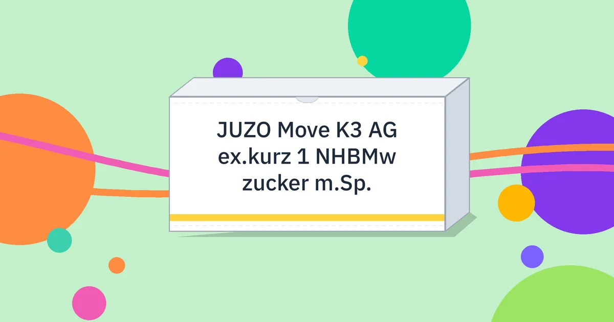 Symbolbild: Packung mit der Aufschrift JUZO Move K3 AG ex.kurz 1 NHBMw zucker m.Sp. (PZN 18582770) – Verfügbarkeit und Bezug in Apotheken in Frankfurt am Main