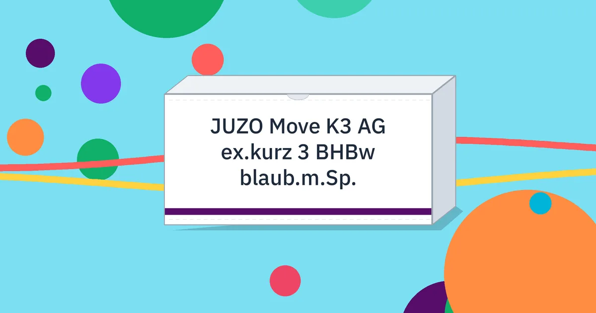 Symbolbild: Packung mit der Aufschrift JUZO Move K3 AG ex.kurz 3 BHBw blaub.m.Sp. (PZN 18595583) – Verfügbarkeit und Bezug in Apotheken in Frankfurt am Main
