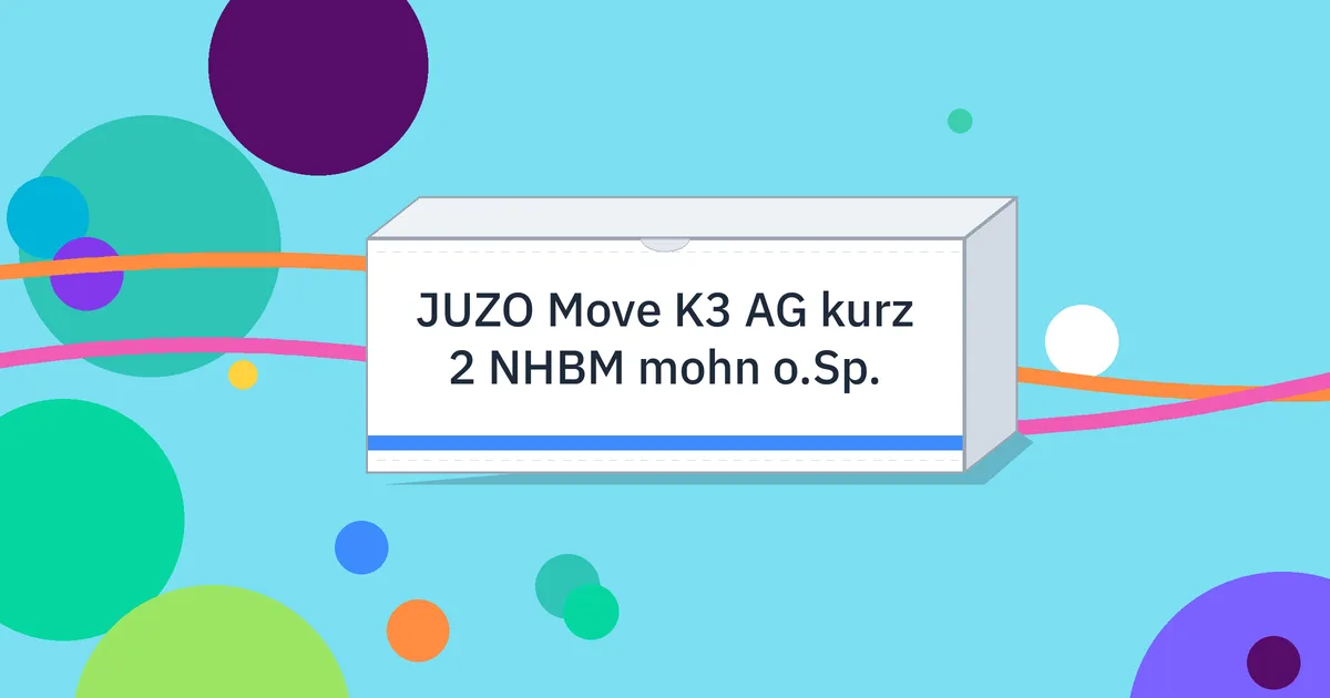 Symbolbild: Packung mit der Aufschrift JUZO Move K3 AG kurz 2 NHBM mohn o.Sp. (PZN 18592567) – Verfügbarkeit und Bezug in Apotheken in Frankfurt am Main