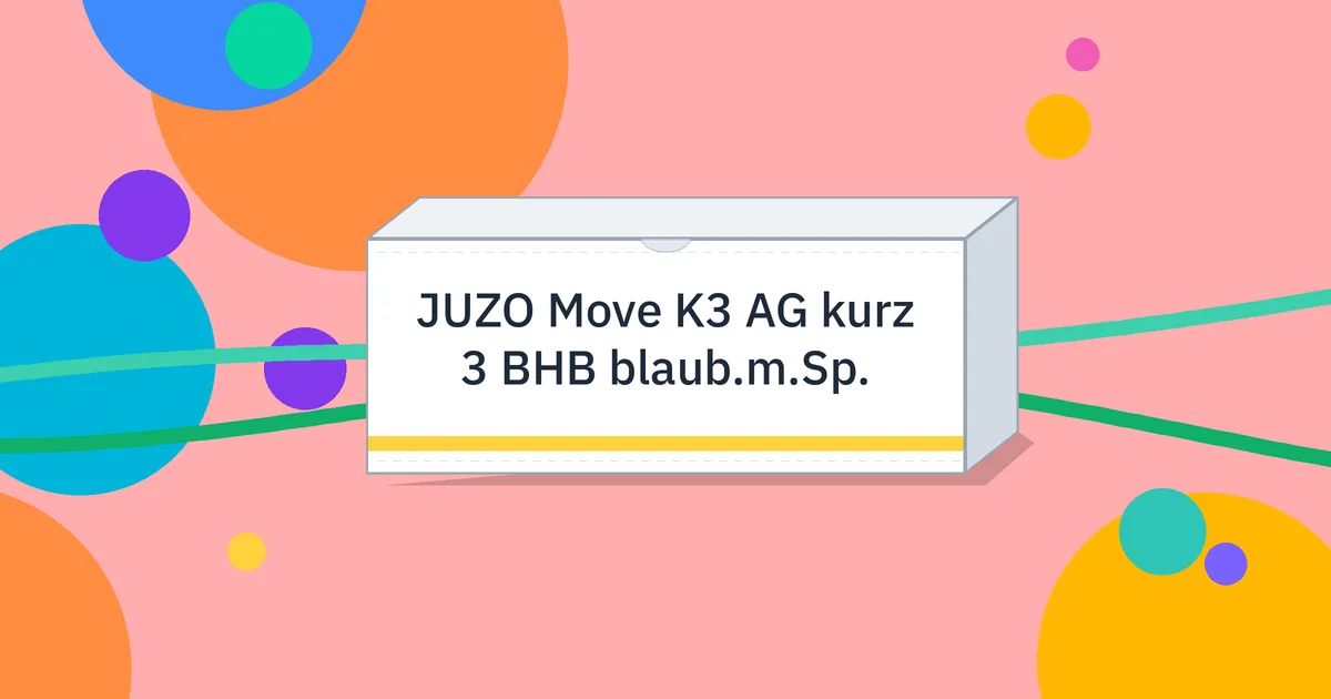 Symbolbild: Packung mit der Aufschrift JUZO Move K3 AG kurz 3 BHB blaub.m.Sp. (PZN 18591409) – Verfügbarkeit und Bezug in Apotheken in Frankfurt am Main