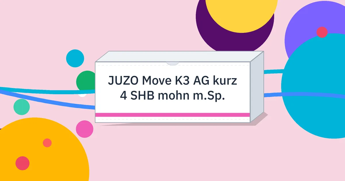 Symbolbild: Packung mit der Aufschrift JUZO Move K3 AG kurz 4 SHB mohn m.Sp. (PZN 18591266) – Verfügbarkeit und Bezug in Apotheken in Frankfurt am Main