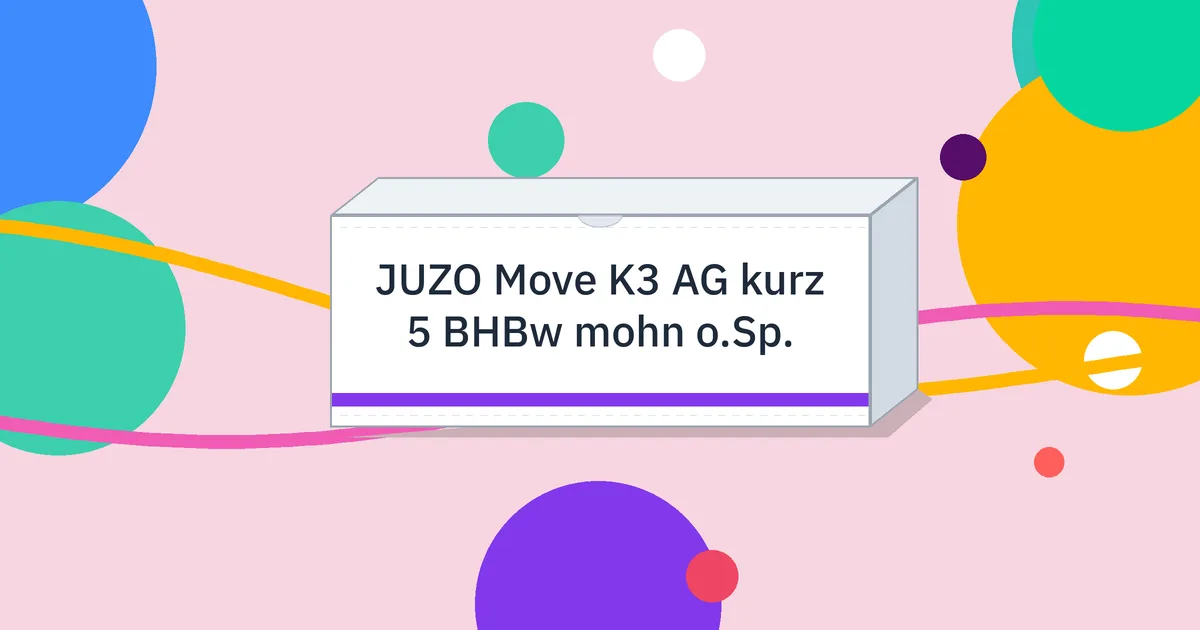 Symbolbild: Packung mit der Aufschrift JUZO Move K3 AG kurz 5 BHBw mohn o.Sp. (PZN 18593727) – Verfügbarkeit und Bezug in Apotheken in Frankfurt am Main