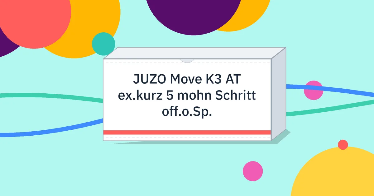 Symbolbild: Packung mit der Aufschrift JUZO Move K3 AT ex.kurz 5 mohn Schritt off.o.Sp. (PZN 20682303) – Verfügbarkeit und Bezug in Apotheken in Frankfurt am Main