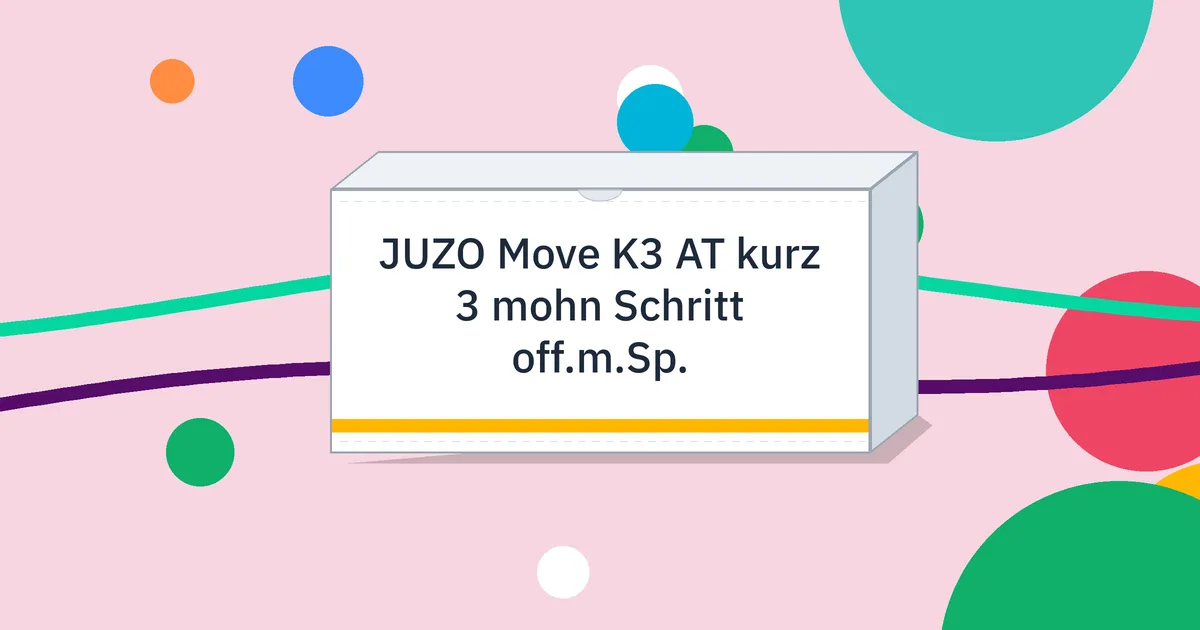 Symbolbild: Packung mit der Aufschrift JUZO Move K3 AT kurz 3 mohn Schritt off.m.Sp. (PZN 20683840) – Verfügbarkeit und Bezug in Apotheken in Frankfurt am Main