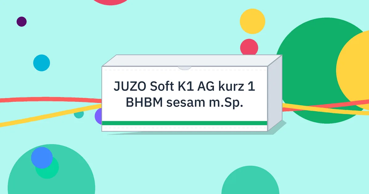 Symbolbild: Packung mit der Aufschrift JUZO Soft K1 AG kurz 1 BHBM sesam m.Sp. (PZN 14855567) – Verfügbarkeit und Bezug in Apotheken in Frankfurt am Main