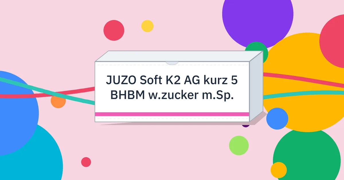 Symbolbild: Packung mit der Aufschrift JUZO Soft K2 AG kurz 5 BHBM w.zucker m.Sp. (PZN 14867263) – Verfügbarkeit und Bezug in Apotheken in Frankfurt am Main
