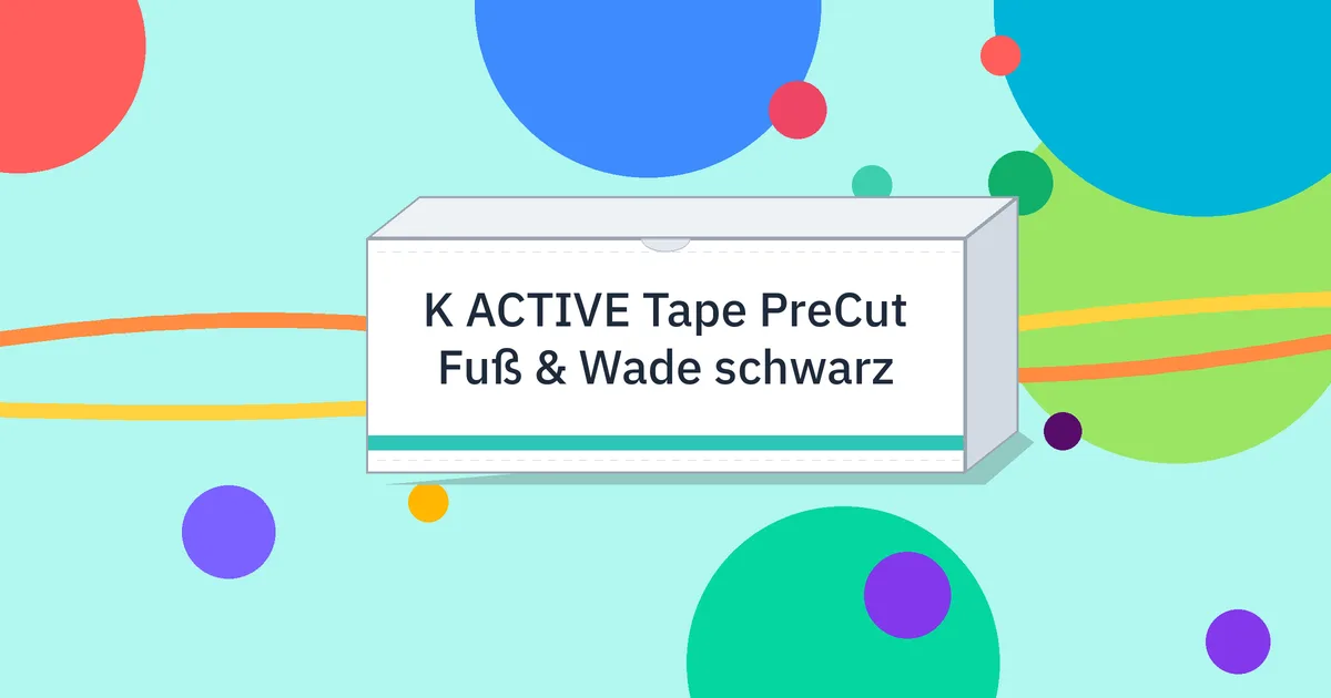 Symbolbild: Packung mit der Aufschrift K ACTIVE Tape PreCut Fuß & Wade schwarz (PZN 06936808) – Verfügbarkeit und Bezug in Apotheken in Frankfurt am Main