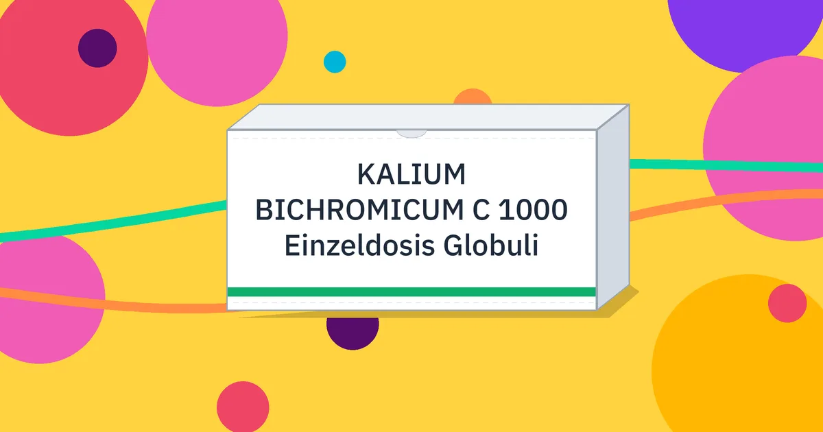 Symbolbild: Packung mit der Aufschrift KALIUM BICHROMICUM C 1000 Einzeldosis Globuli (PZN 03033945) – Verfügbarkeit und Bezug in Apotheken in Frankfurt am Main