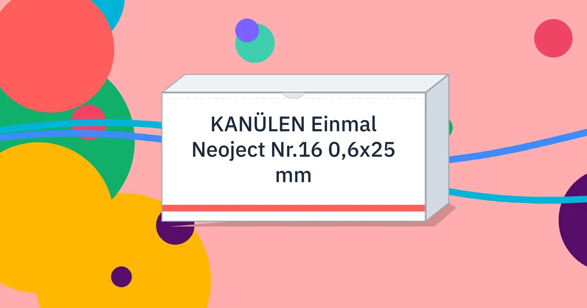 Symbolbild: Packung mit der Aufschrift KANÜLEN Einmal Neoject Nr.16 0,6x25 mm (PZN 10831245) – Verfügbarkeit und Bezug in Apotheken in Frankfurt am Main