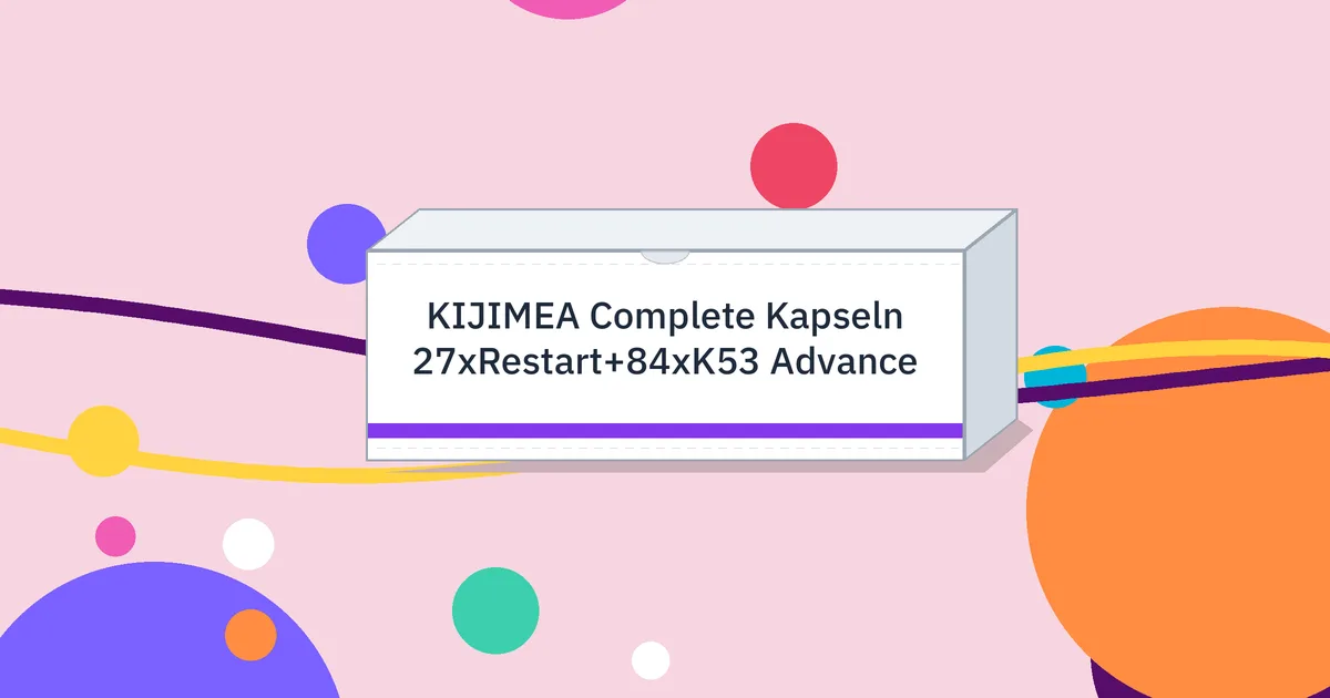 Symbolbild: Packung mit der Aufschrift KIJIMEA Complete Kapseln 27xRestart+84xK53 Advance (PZN 19442806) – Verfügbarkeit und Bezug in Apotheken in Frankfurt am Main